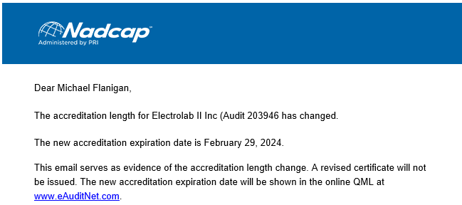Nadcap Metal Finishing - ElectroLab II, Inc.